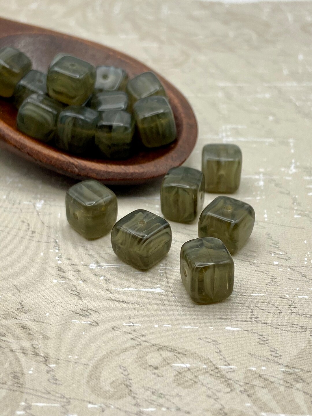 Czech Glass Cube Beads 8mm | Set of 16 | Grey Marble | Bohemian Artisan ...
