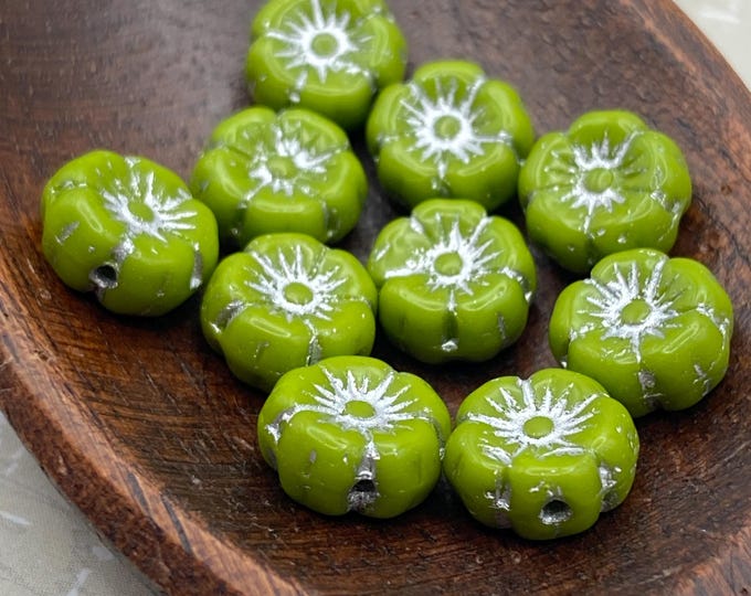 Set of Ten (10) Hawaiian Hibiscus Flower Beads | 8mm | Olive Green With ...