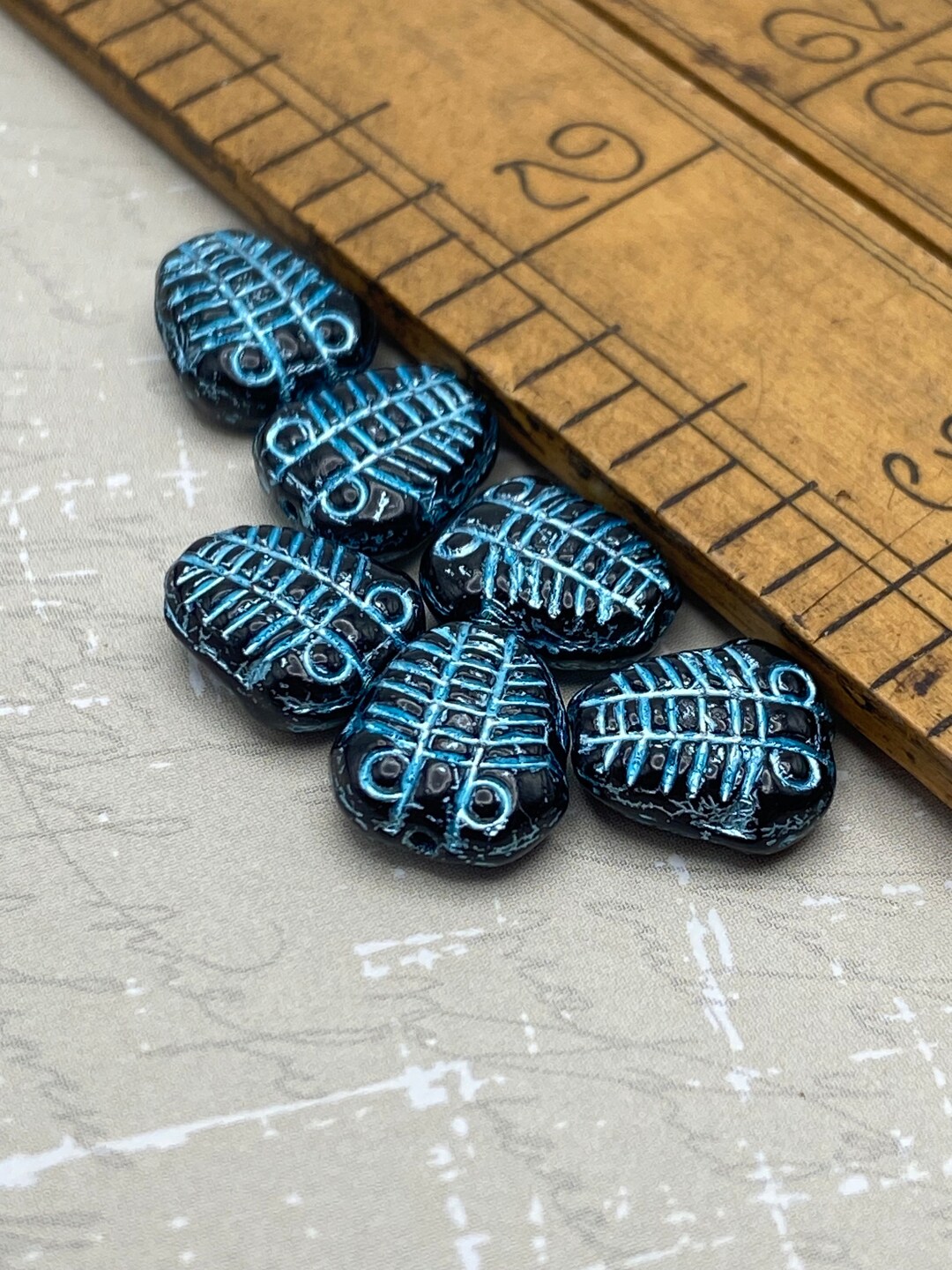 Czech Glass Trilobite Fossil Beads 10x13mm, Set of 6, Black With ...