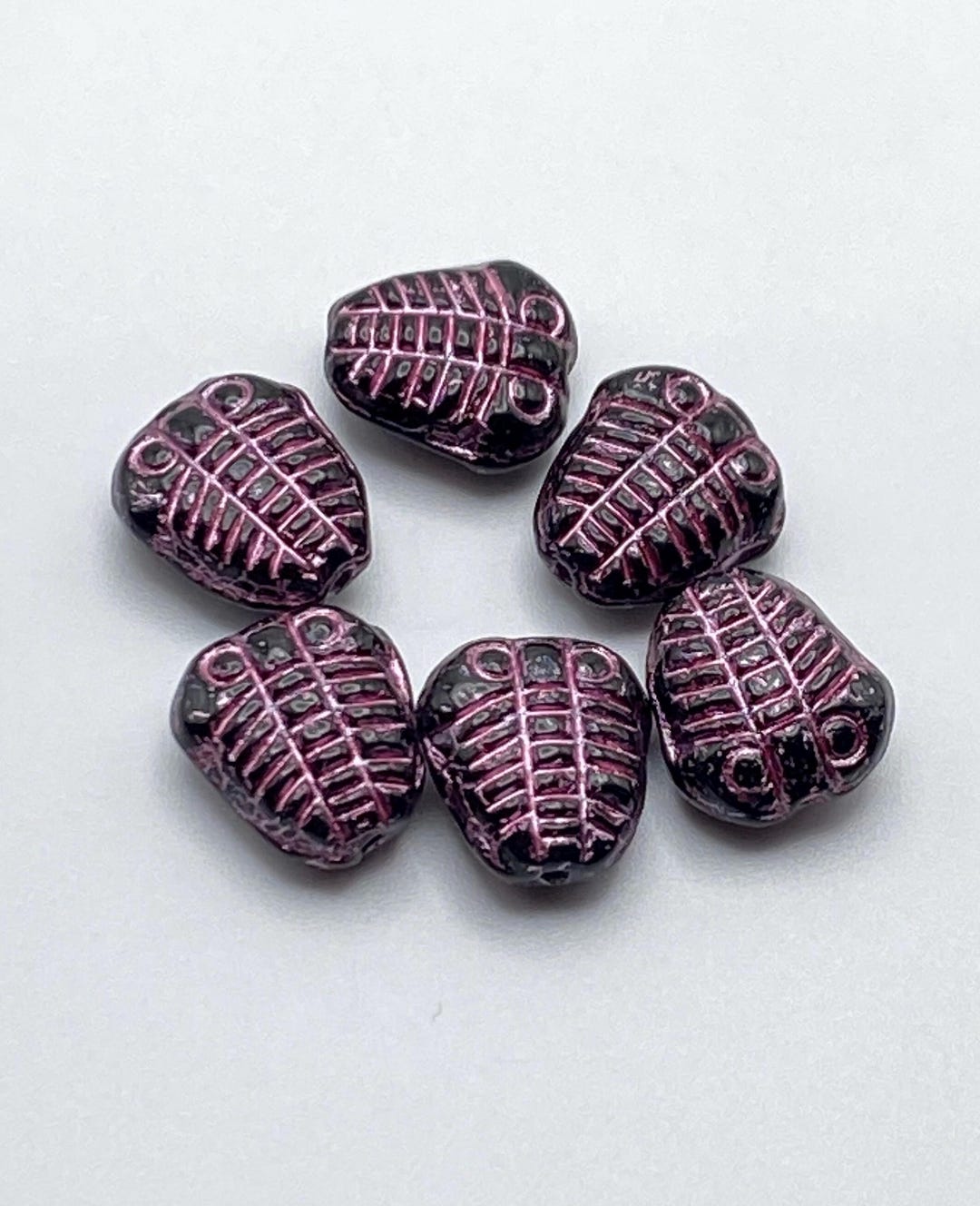 Czech Trilobite Fossil Beads, Pack of Six (6), 10x13mm | Black With a ...
