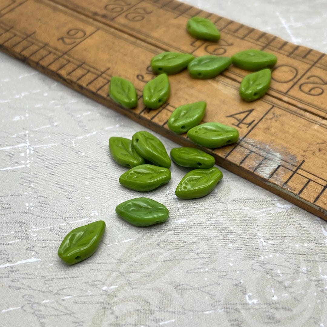 Czech Leaf Beads | 10x6mm | Opaque Olive Green | Pack of Fifteen (15 ...