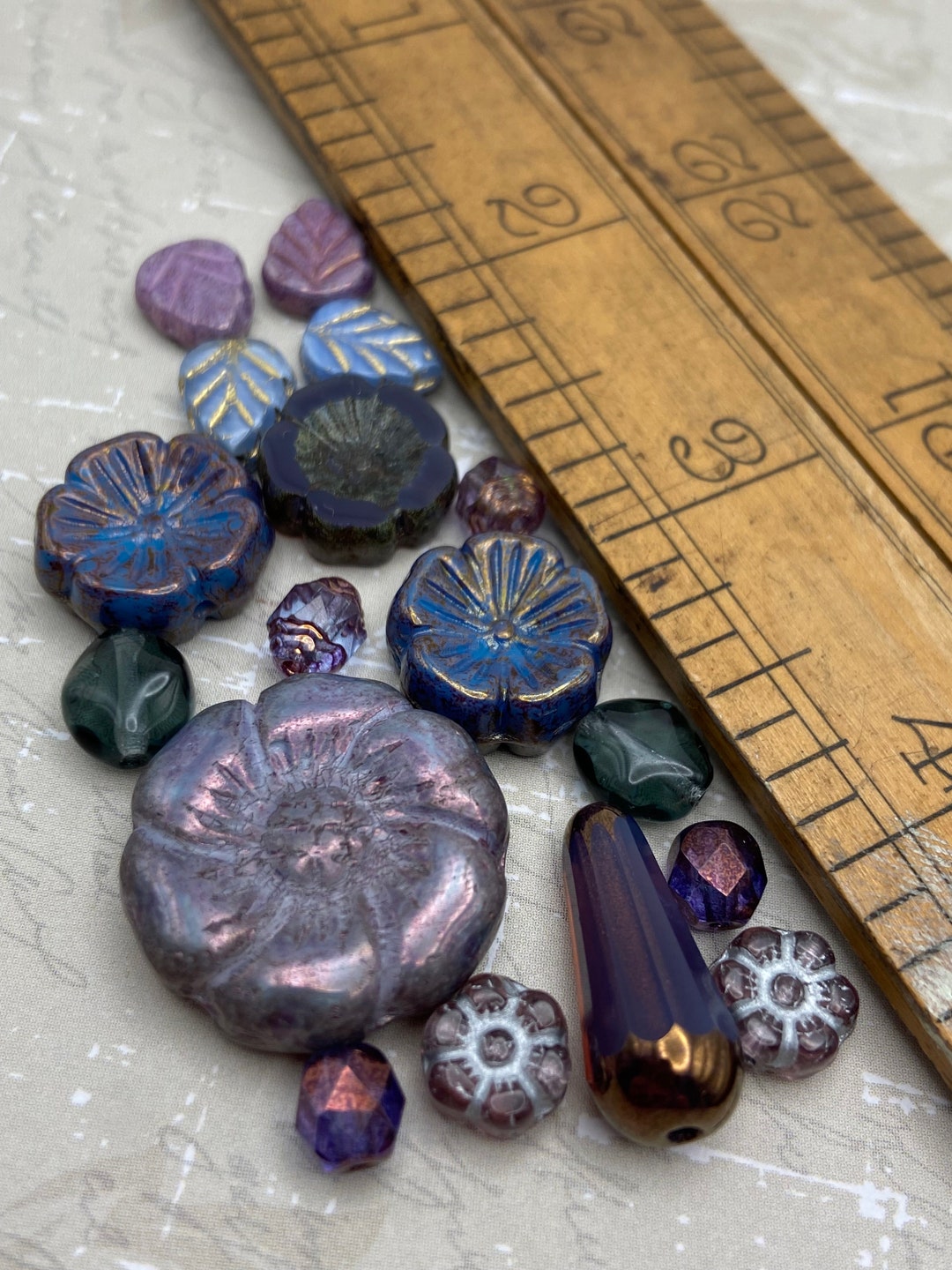 Artisan Czech Glass Bead Mix 22mm Flower Pendant Focal Etsy