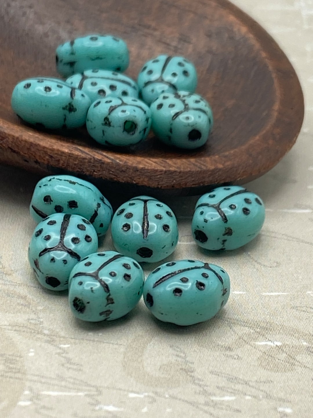 Turquoise Blue Ladybird Beads | 10x8mm | Pressed Czech Glass Beads ...