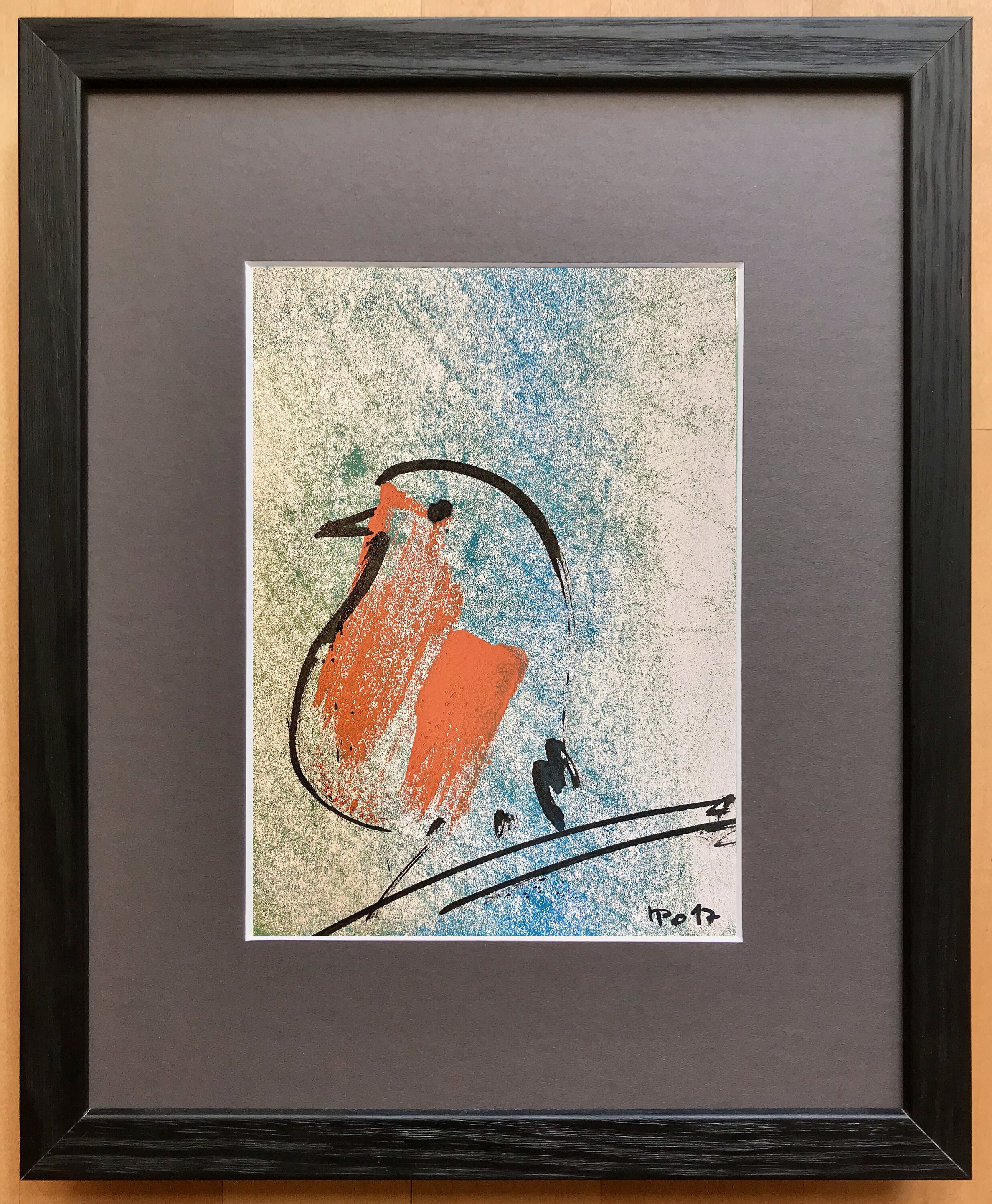 Funny Ink Drawing of a Robin & Hand Print Fritzi 23/06 Natural White ...