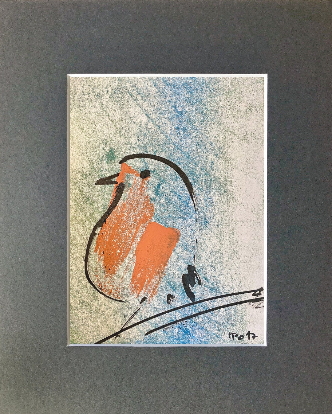Funny Ink Drawing of a Robin & Hand Print Fritzi 23/06 Natural White ...