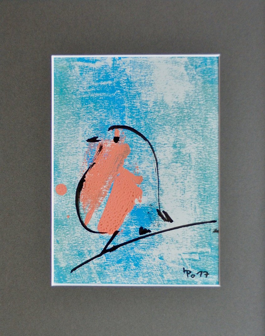 Ink Drawing Robin & Hand Print - Fritzi 05 - Natural White Paper With ...