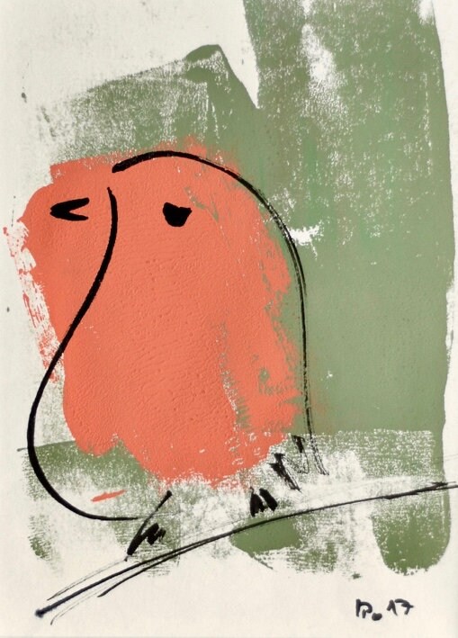 Funny Ink Drawing Robin & Hand Print Fritzi 07 Natural - Etsy