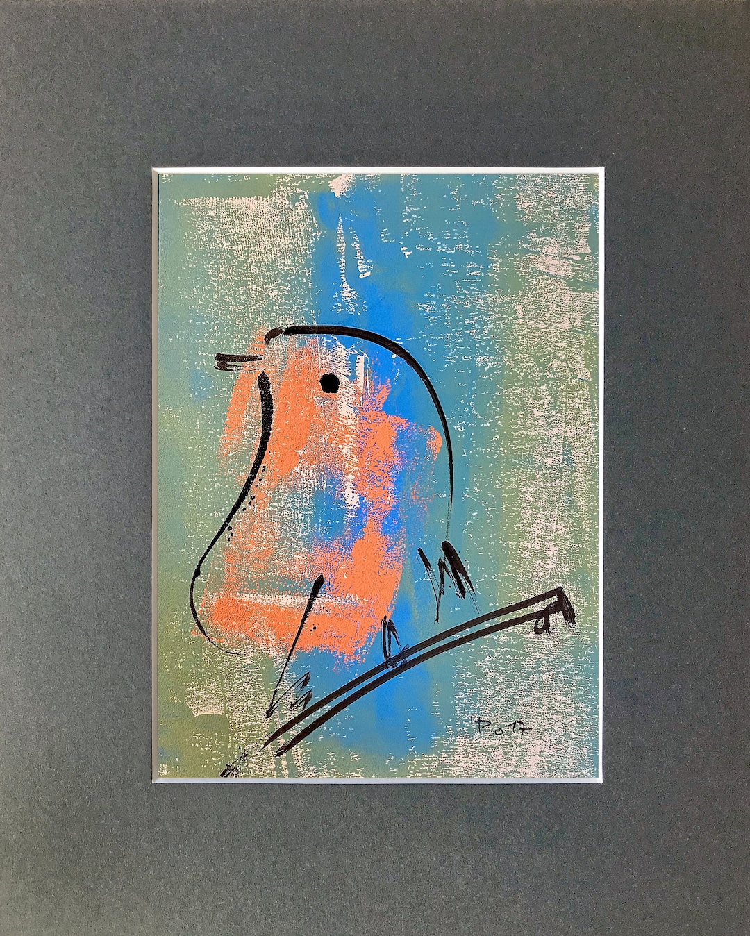 Funny Ink Drawing Robin & Hand Print Fritzi 23/01 Natural White Paper ...