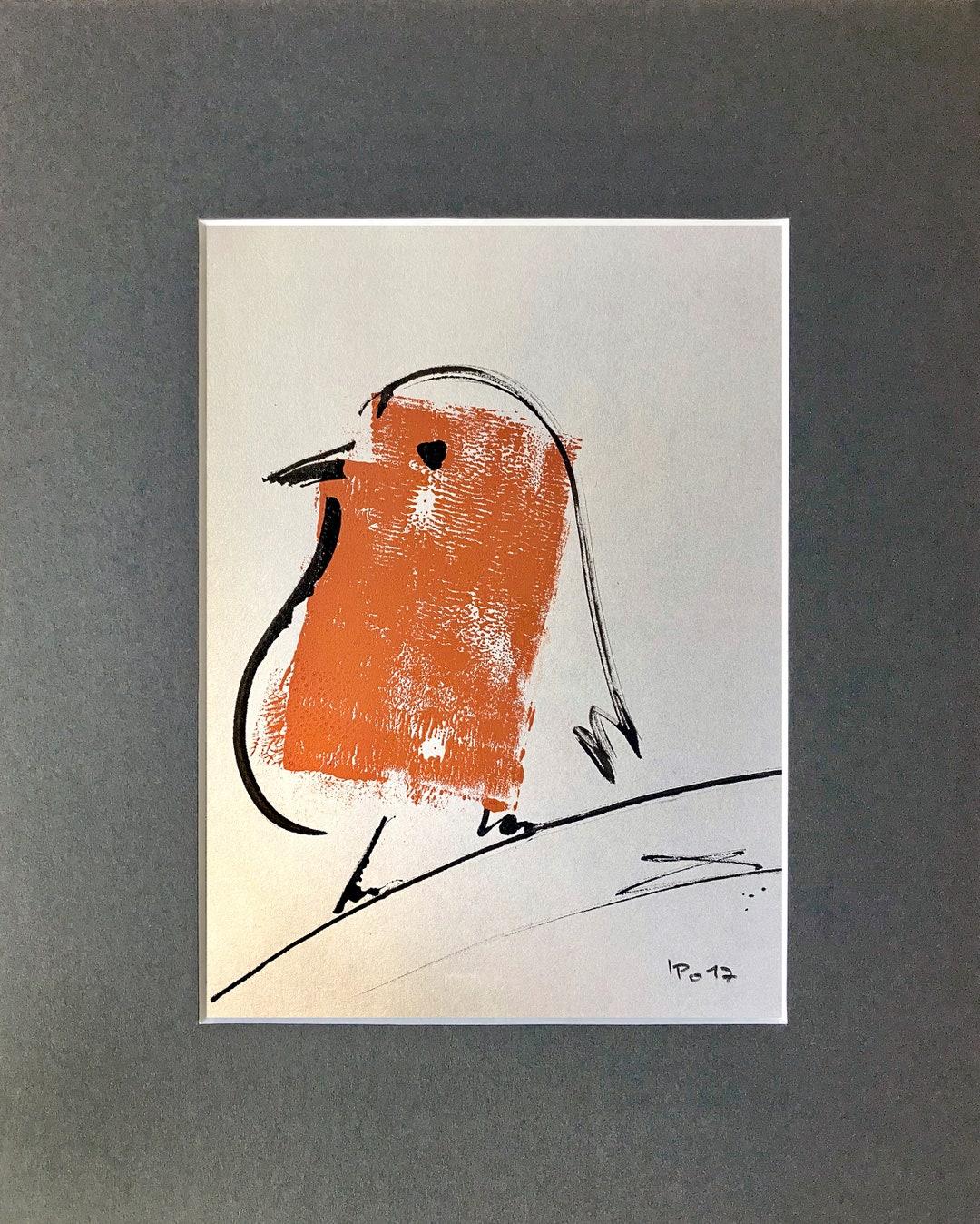 Funny Ink Drawing Robin & Hand Print Fritzi 23/03 Natural White Paper ...