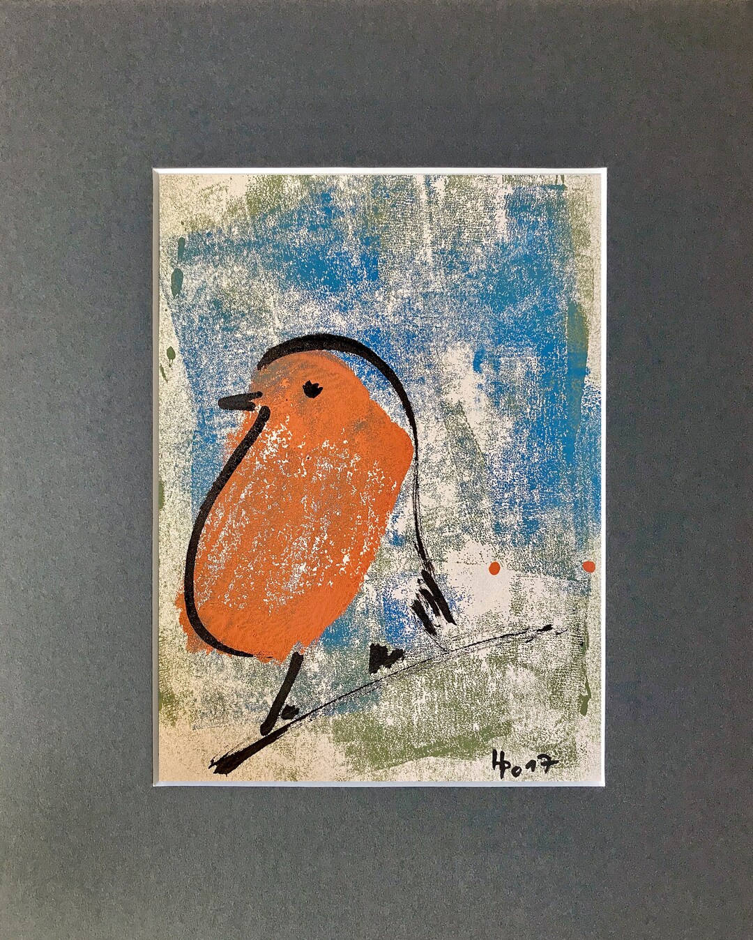 Funny Ink Drawing Robin & Hand Print Fritzi 23/02 Natural White Paper ...