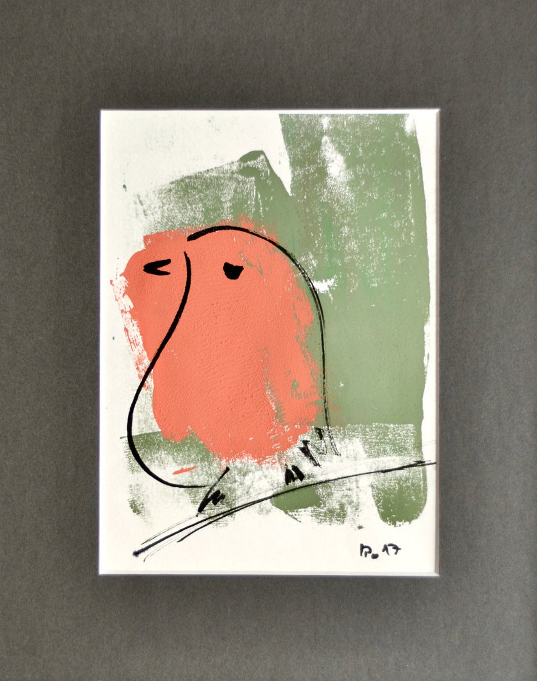 Funny Ink Drawing Robin & Hand Print Fritzi 07 Natural - Etsy