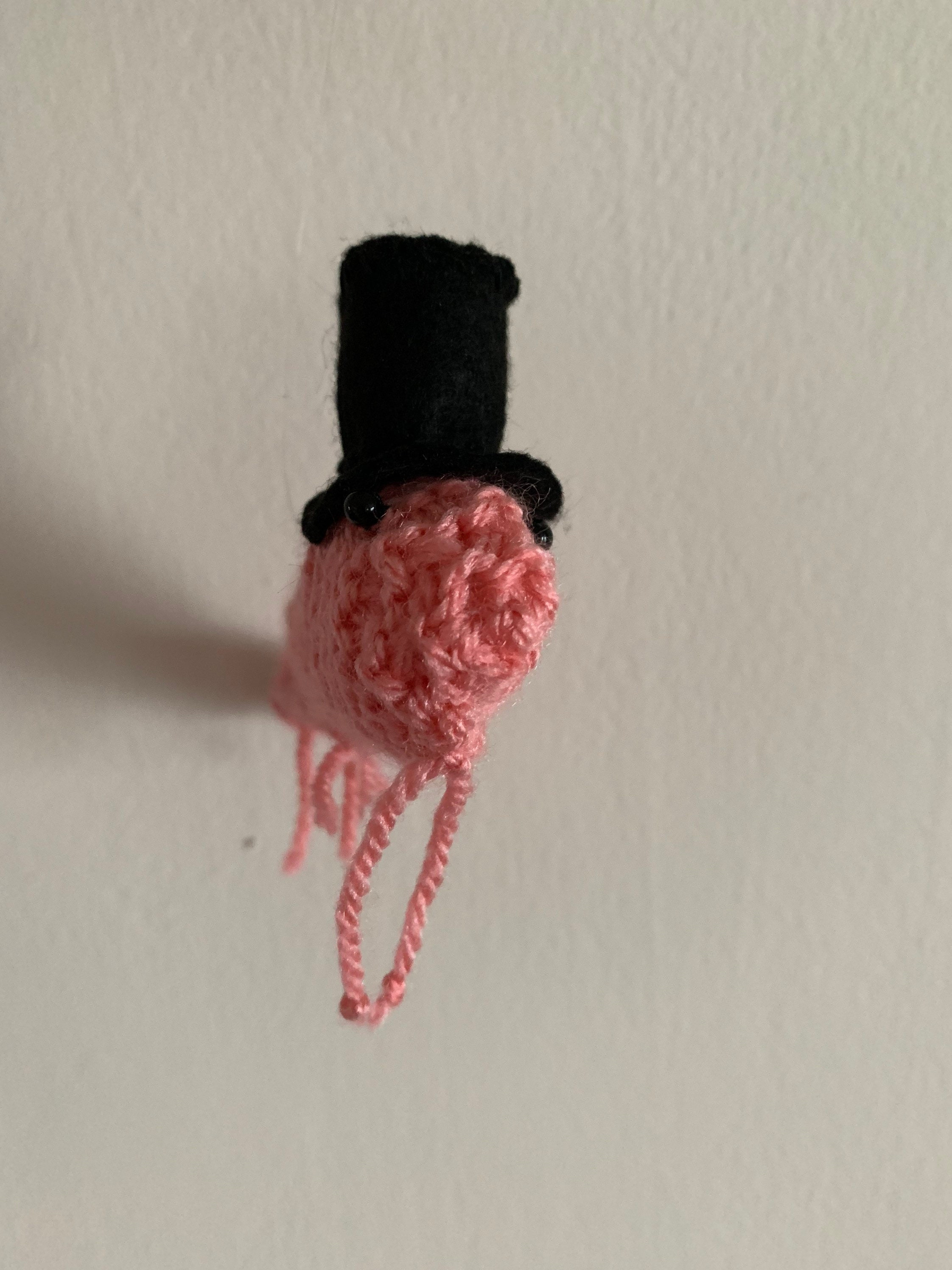 Cornish knitted Pink Prawn with Top Hat | Etsy