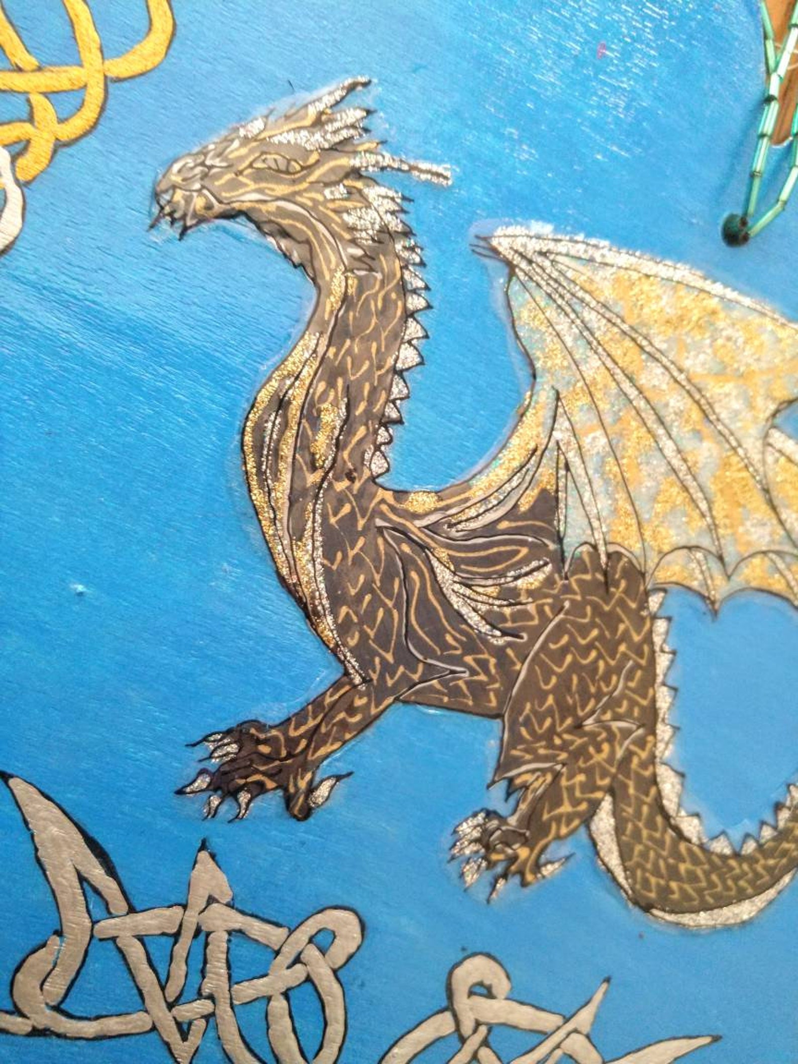 Sleek Silver Dragon on Blue Heart . Hand Painted One of One | Etsy