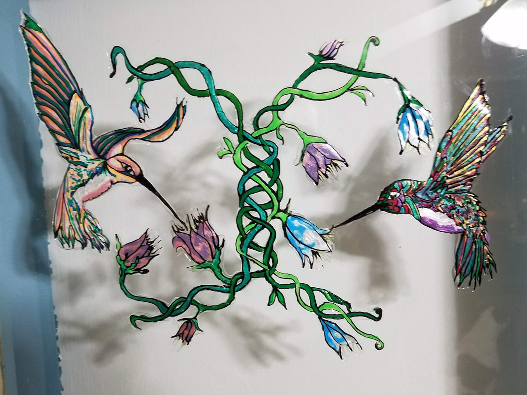 Two Hummingbirds Floral Display Handpainted Stained Glass - Etsy