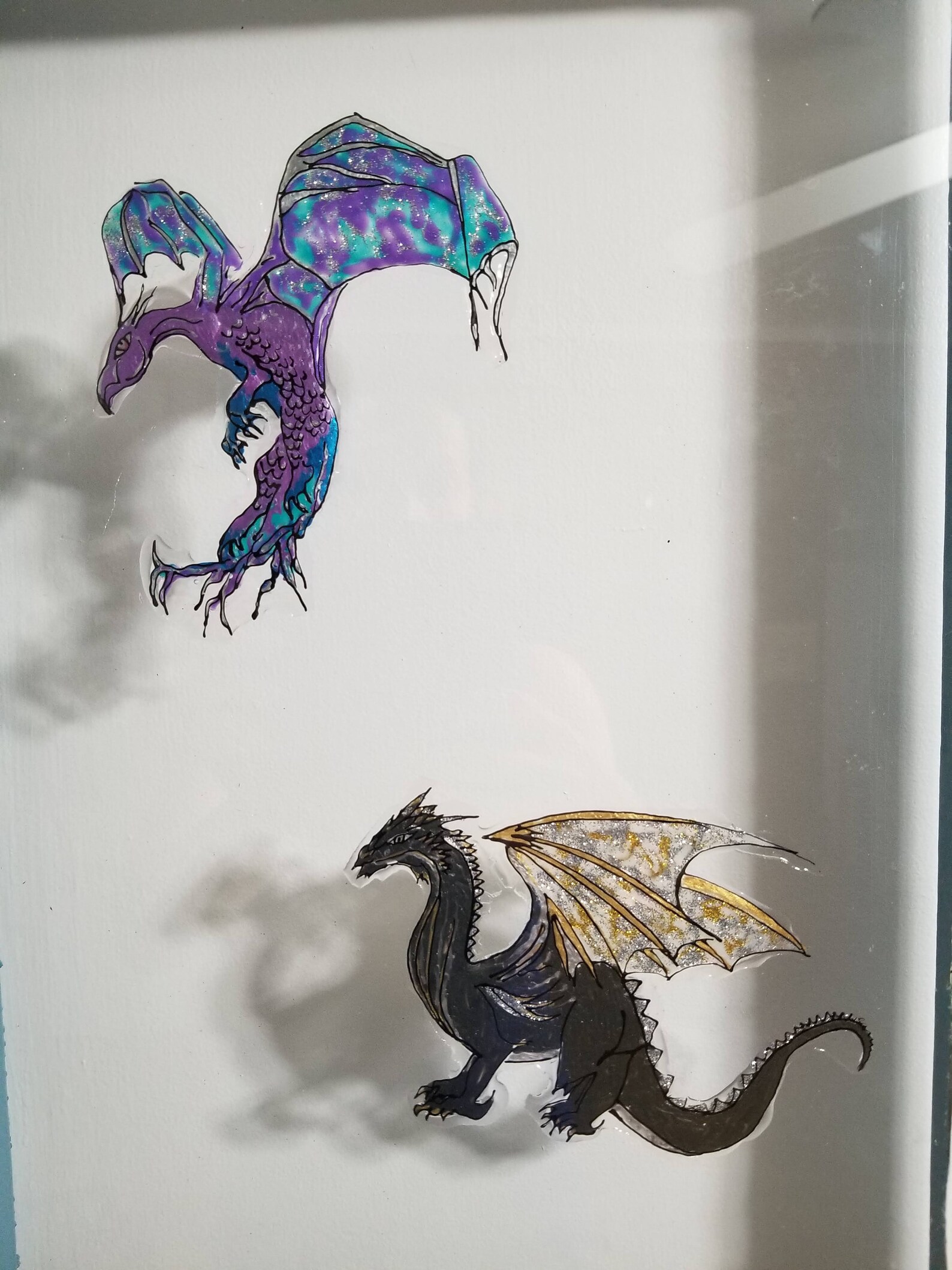 Swooping Purple Dragon Hand Painted Stained Glass Decal/art - Etsy