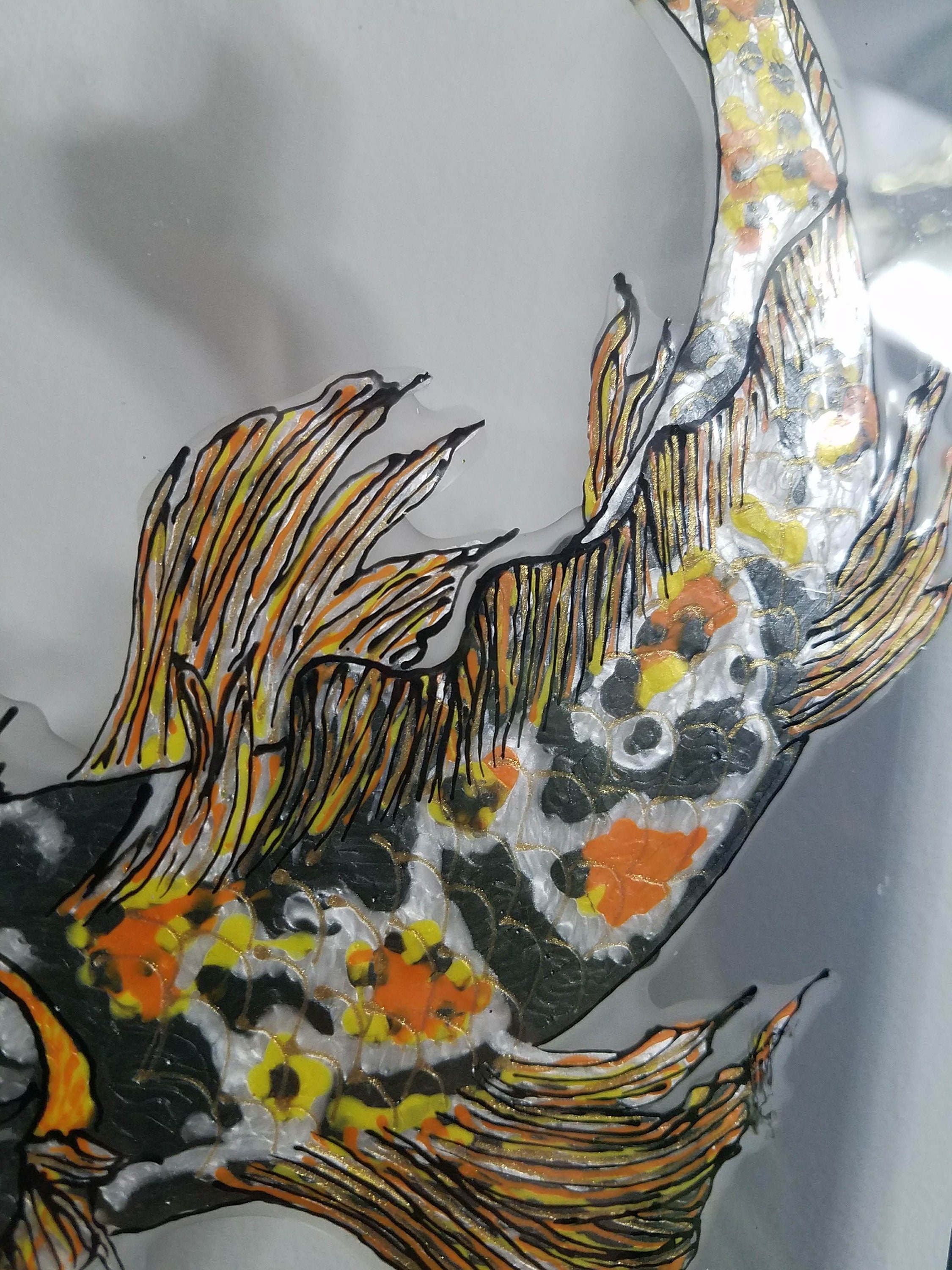 Silver Spotted Koi Fish Hand Painted Stained Glass | Etsy