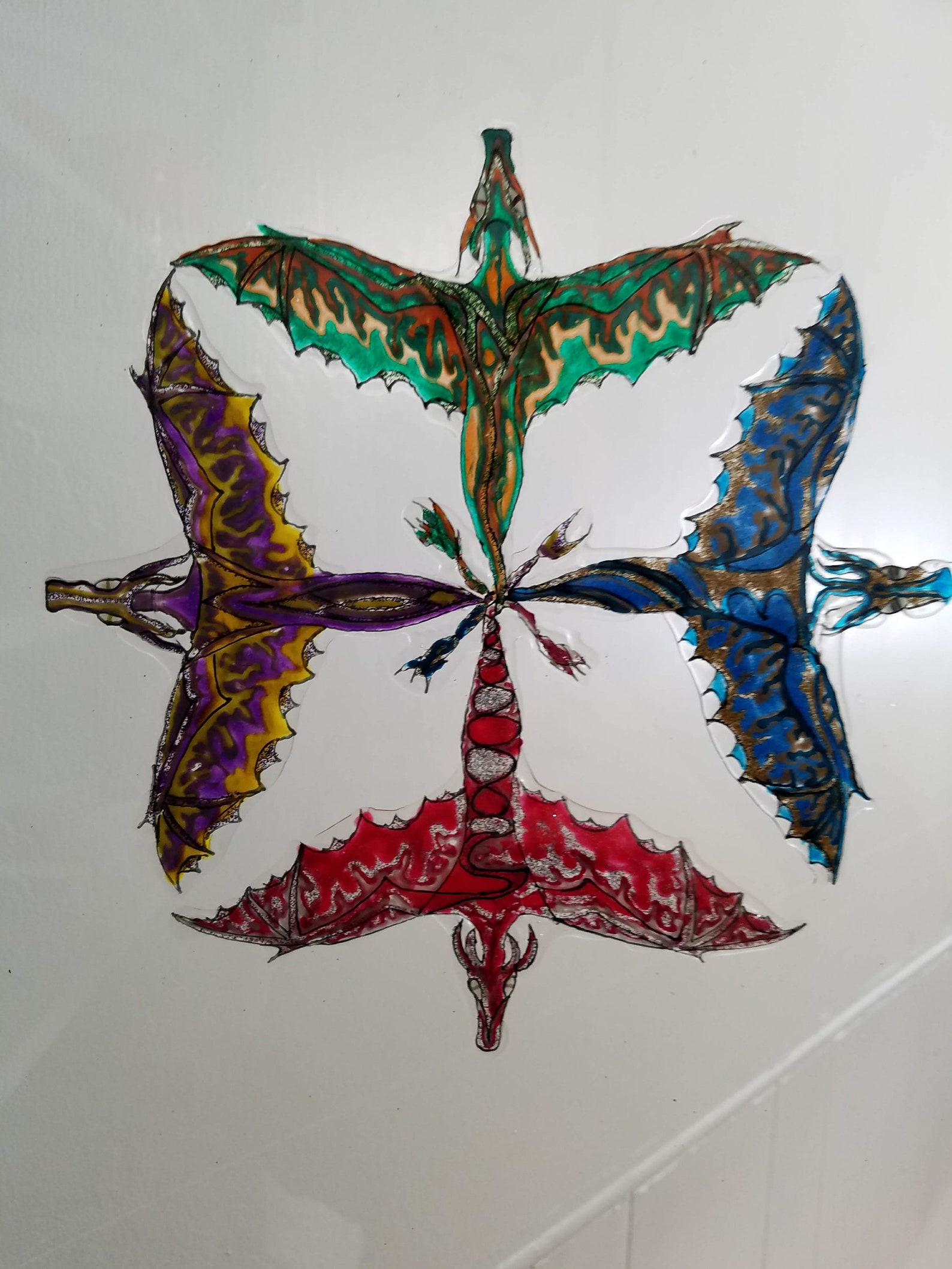 Compass Rose of Dragons Hand Painted Stained Glass Decal/art | Etsy