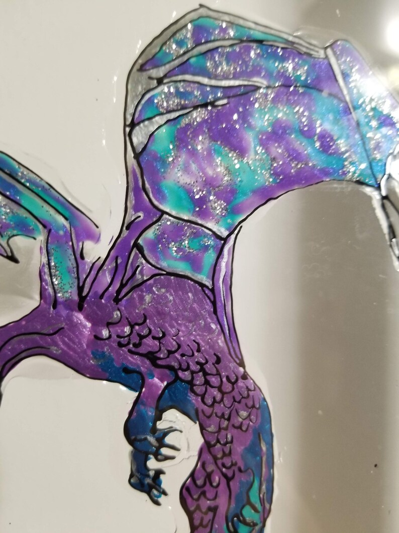 Swooping Purple Dragon Hand Painted Stained Glass Decal/art - Etsy