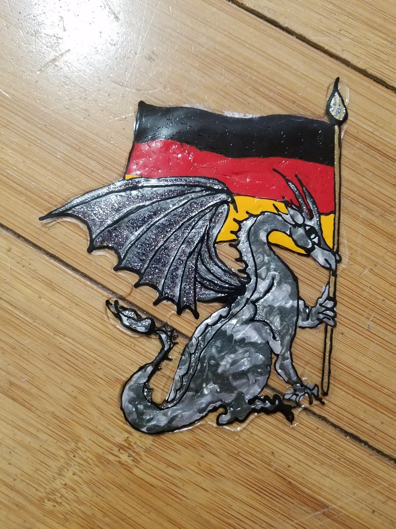 Little Silver Dragon With German Flag Hand Painted Stained | Etsy
