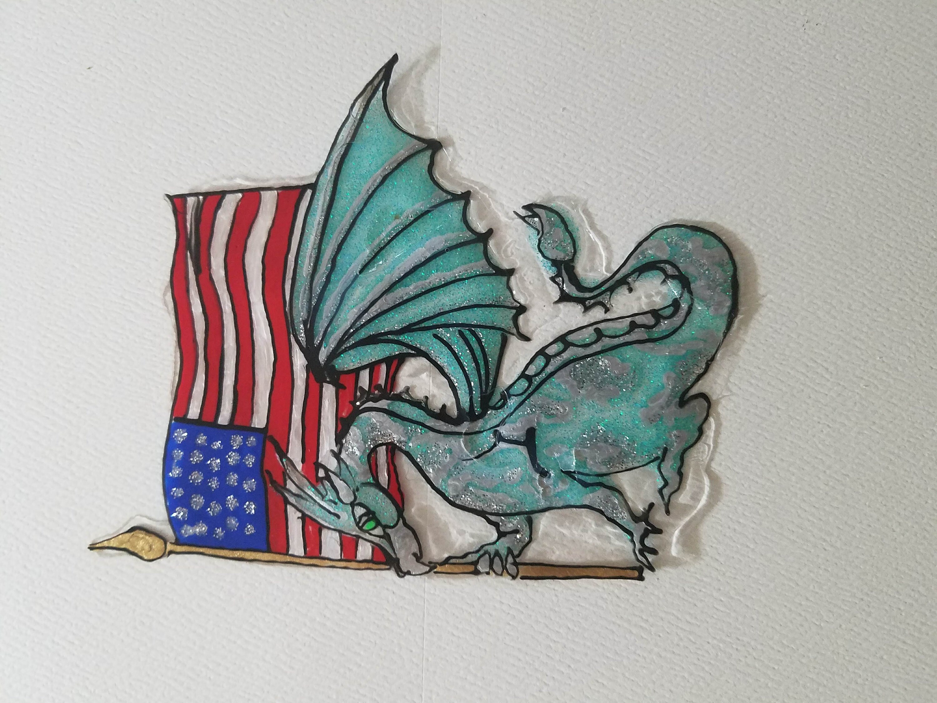 Patriotic Dragon With USA Flag Hand Painted Stained Glass | Etsy