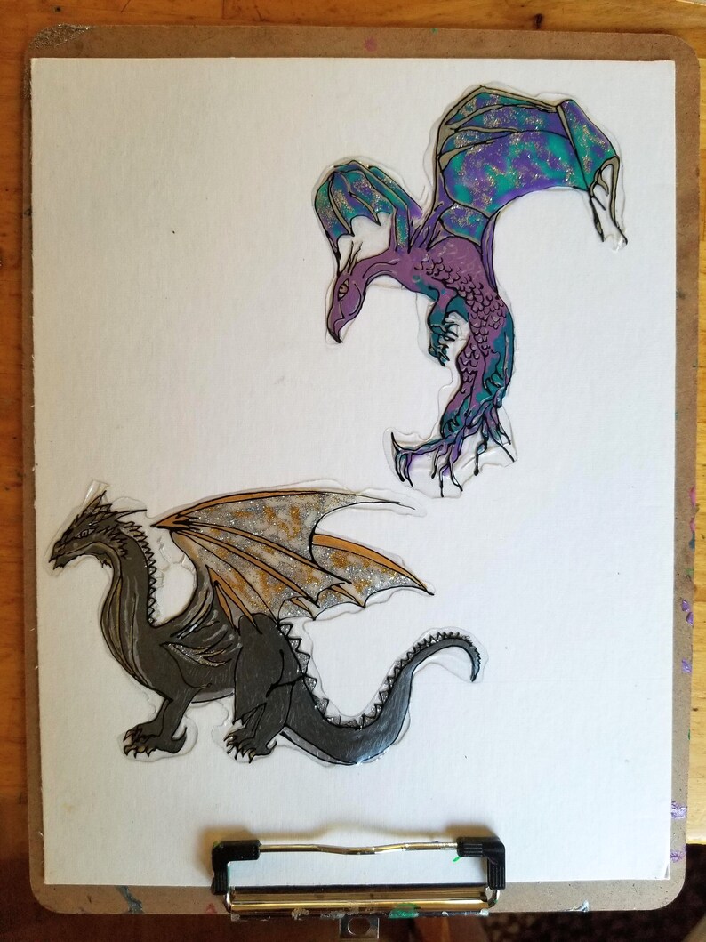 Swooping Purple Dragon Hand Painted Stained Glass Decal/art - Etsy