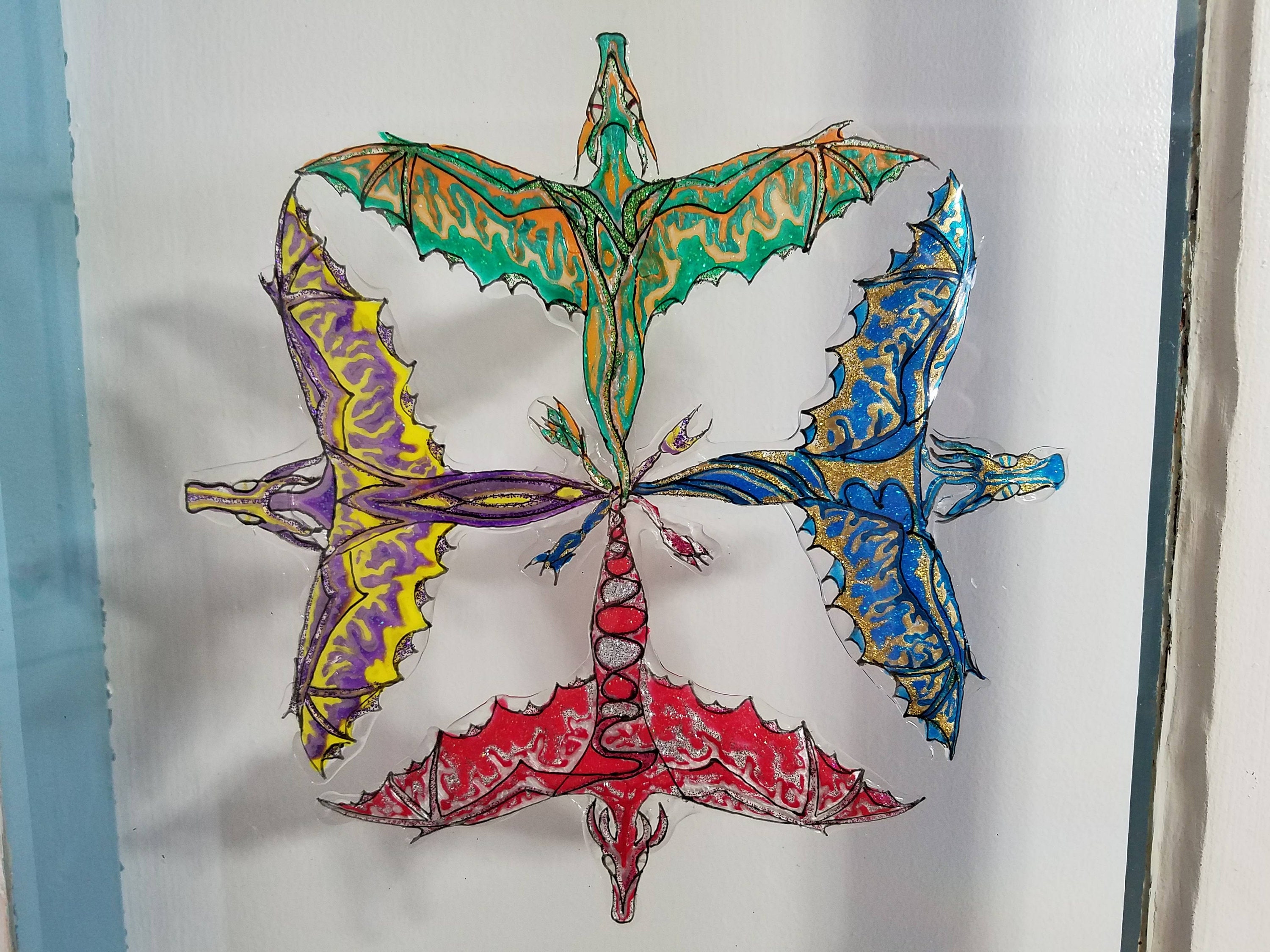 Compass Rose of Dragons Hand Painted Stained Glass Decal/art | Etsy