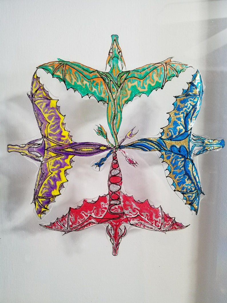 Compass Rose of Dragons Hand Painted Stained Glass Decal/art - Etsy