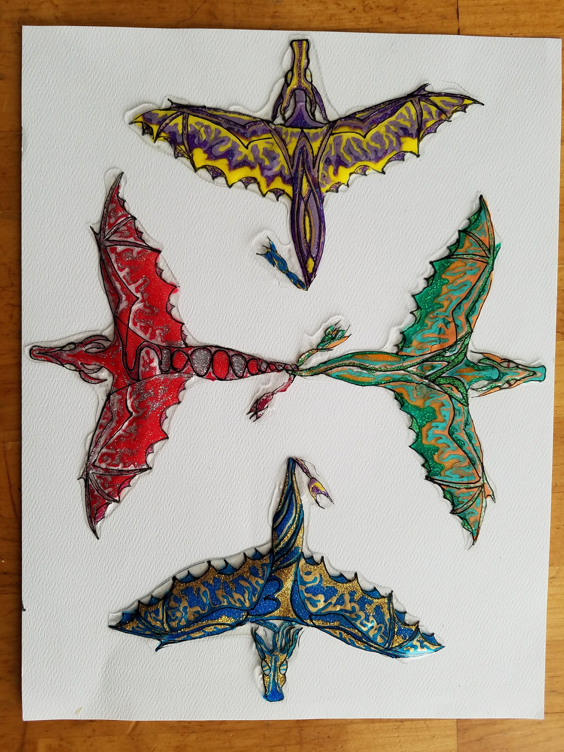 Compass Rose of Dragons Hand Painted Stained Glass Decal/art | Etsy