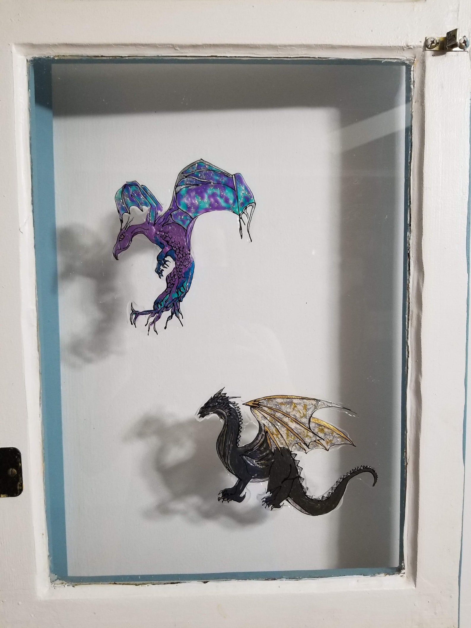 Swooping purple dragon Hand painted stained glass decal/art | Etsy