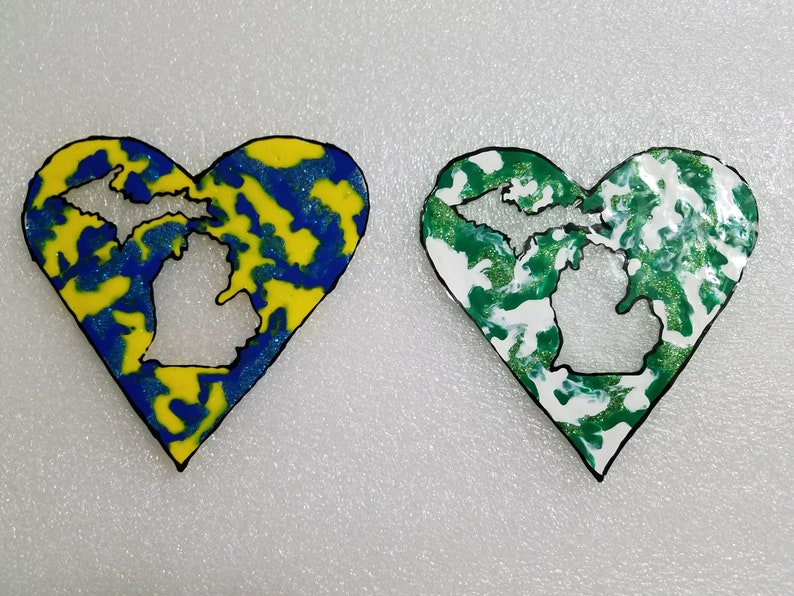 Blue and Gold Michigan Heart Art Cling/window Sticker | Etsy