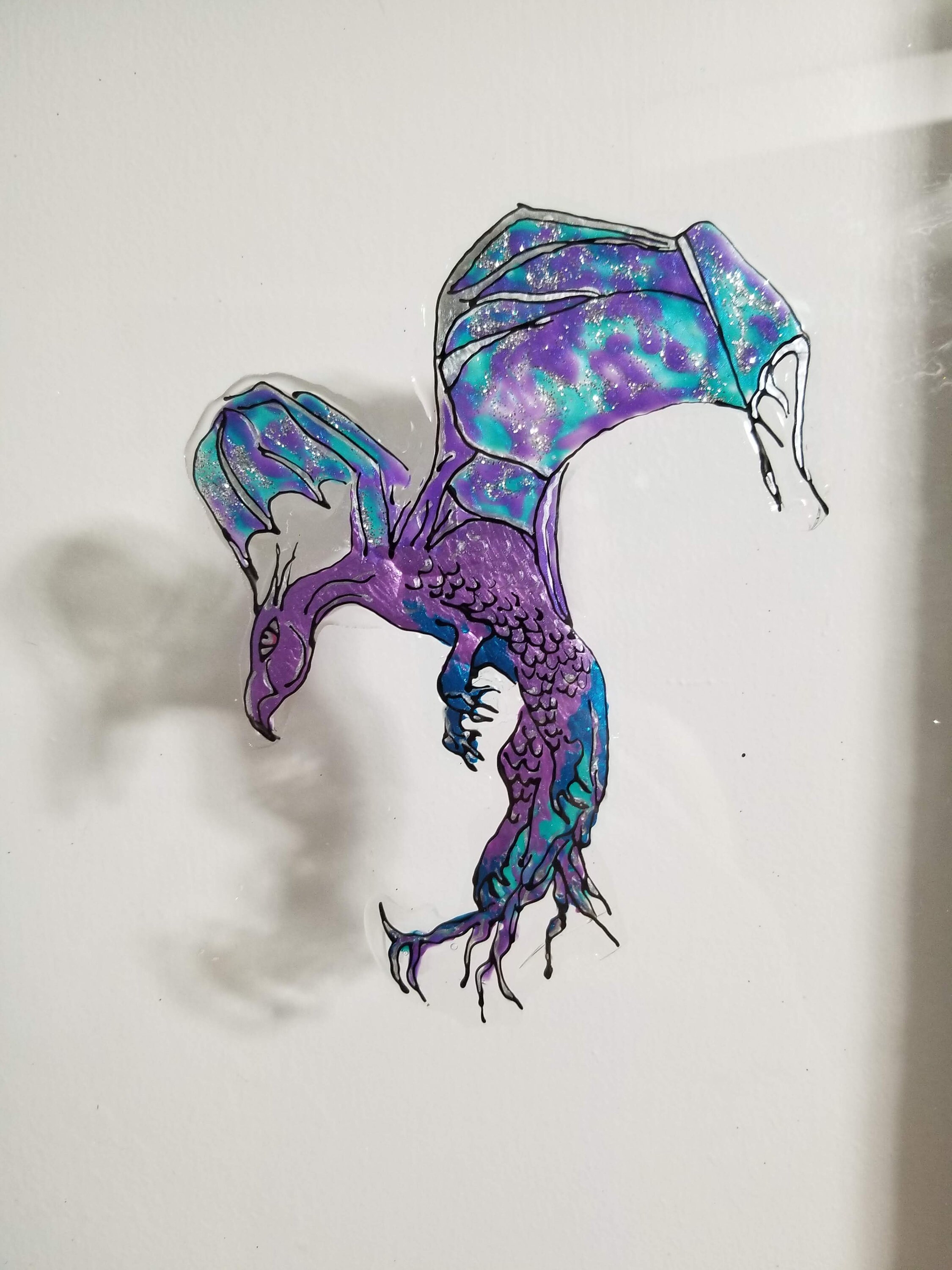 Swooping purple dragon Hand painted stained glass decal/art | Etsy