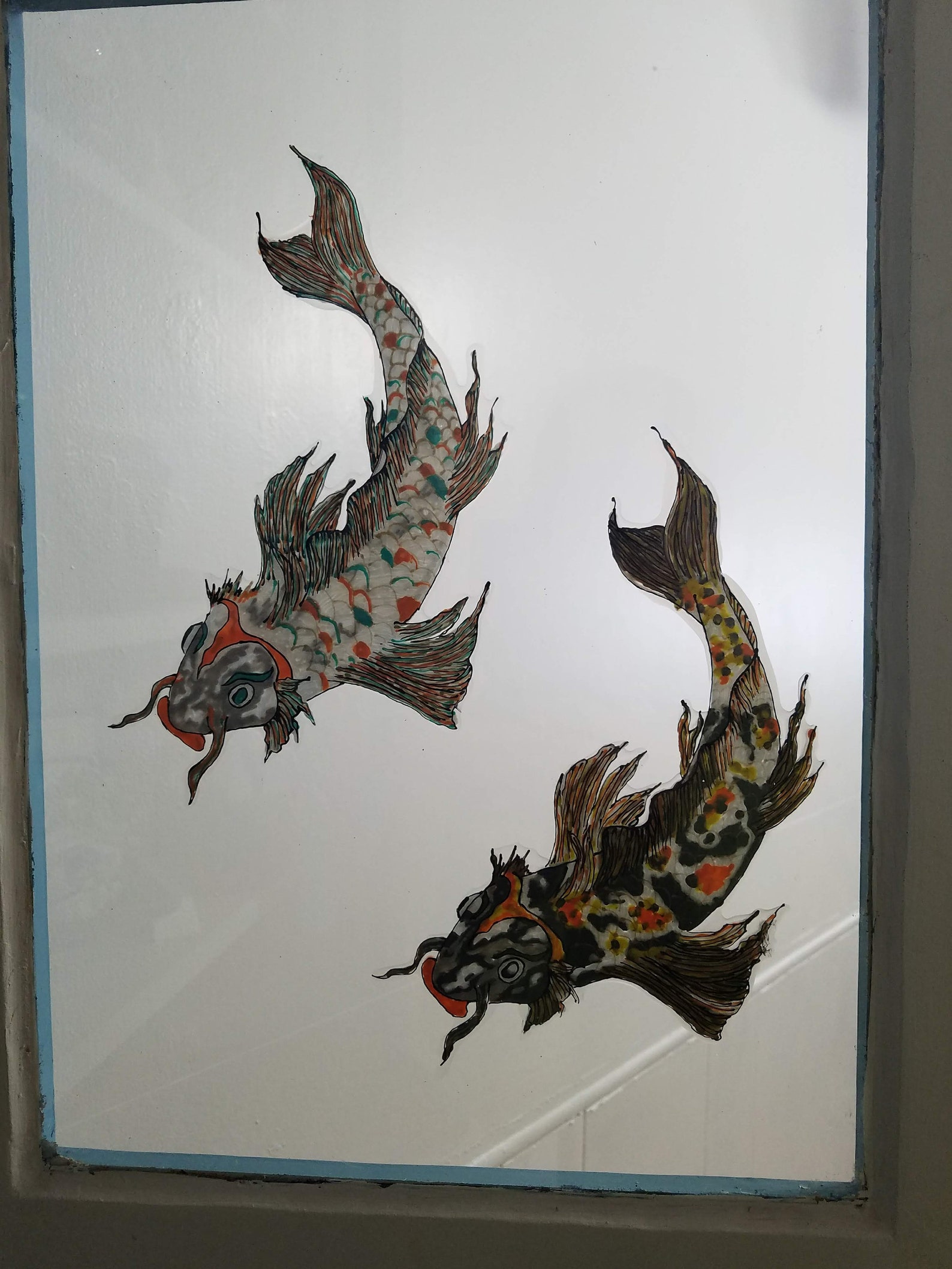 Silver Spotted Koi Fish Hand Painted Stained Glass | Etsy