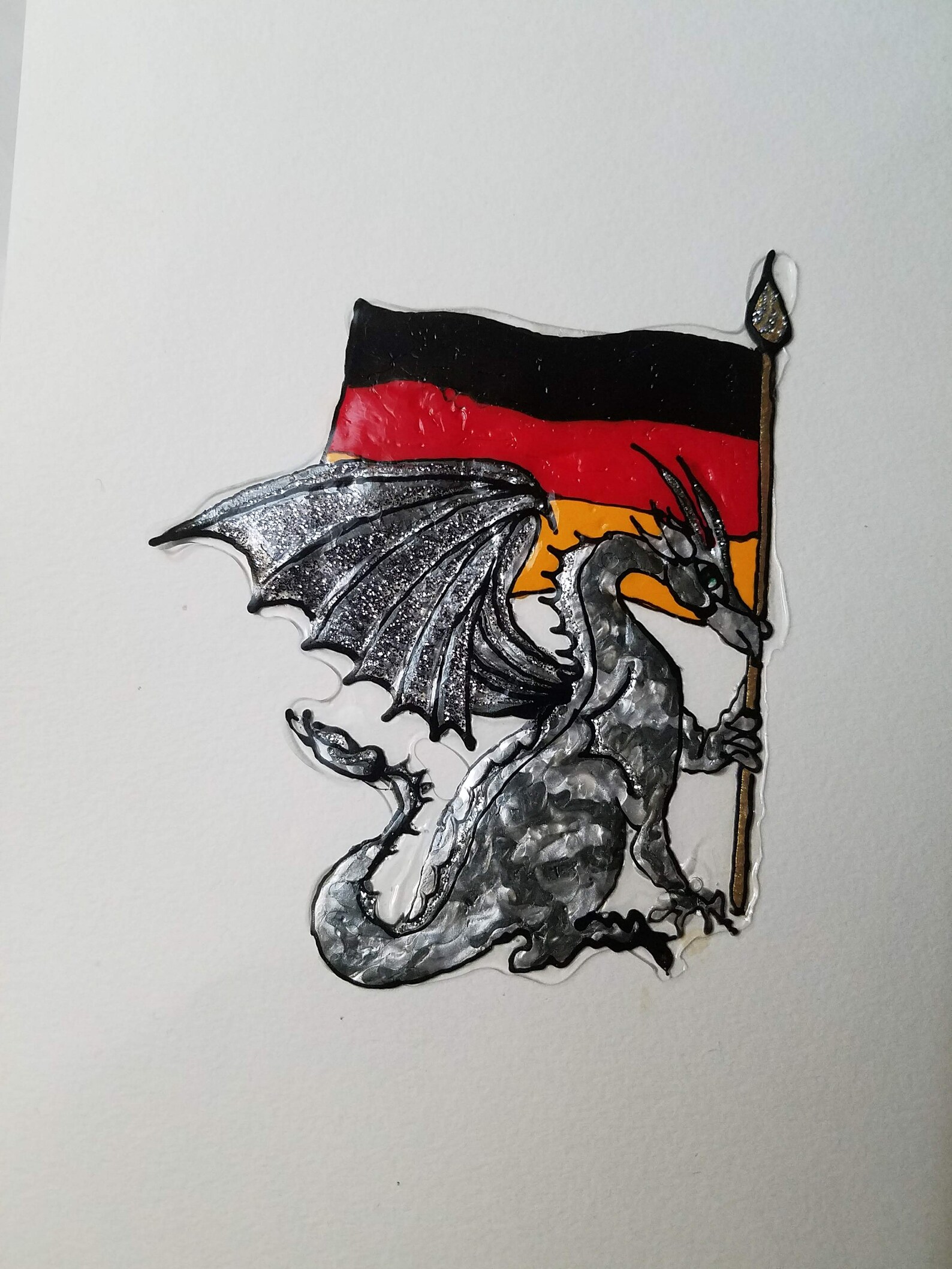Little Silver Dragon With German Flag Hand Painted Stained | Etsy
