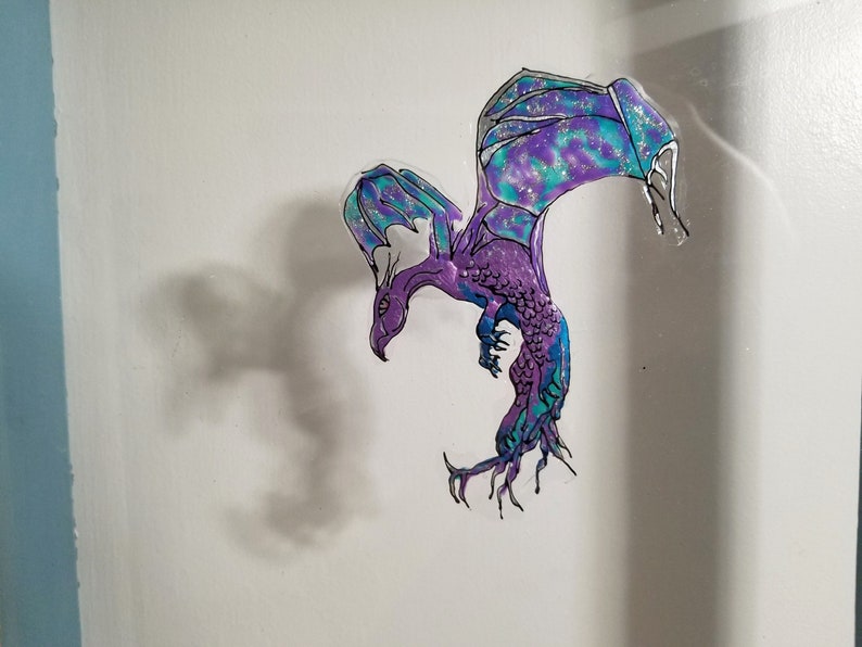 Swooping Purple Dragon Hand Painted Stained Glass Decal/art - Etsy