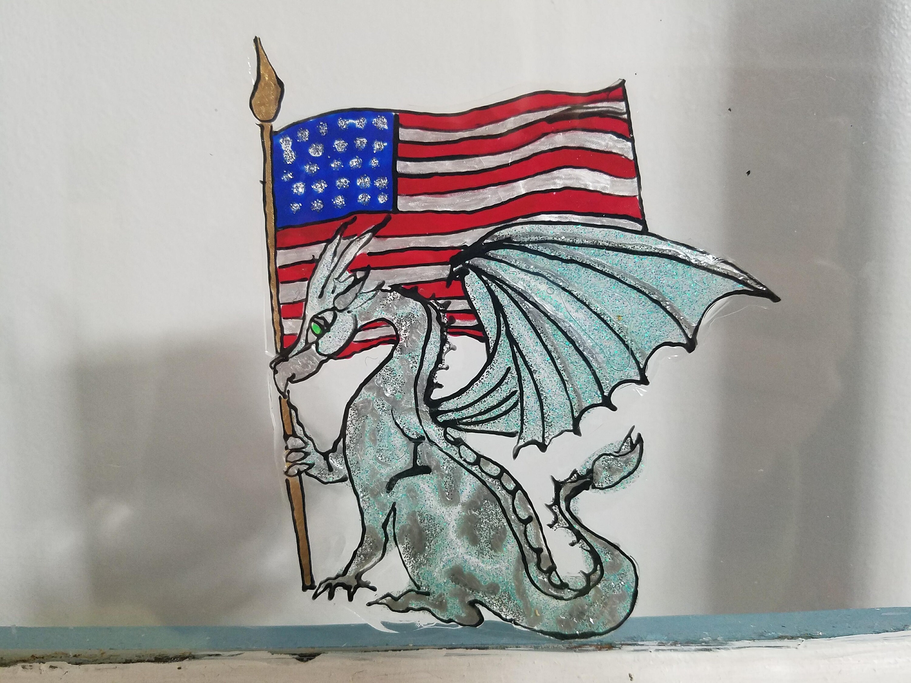 Patriotic Dragon With USA Flag Hand Painted Stained Glass | Etsy