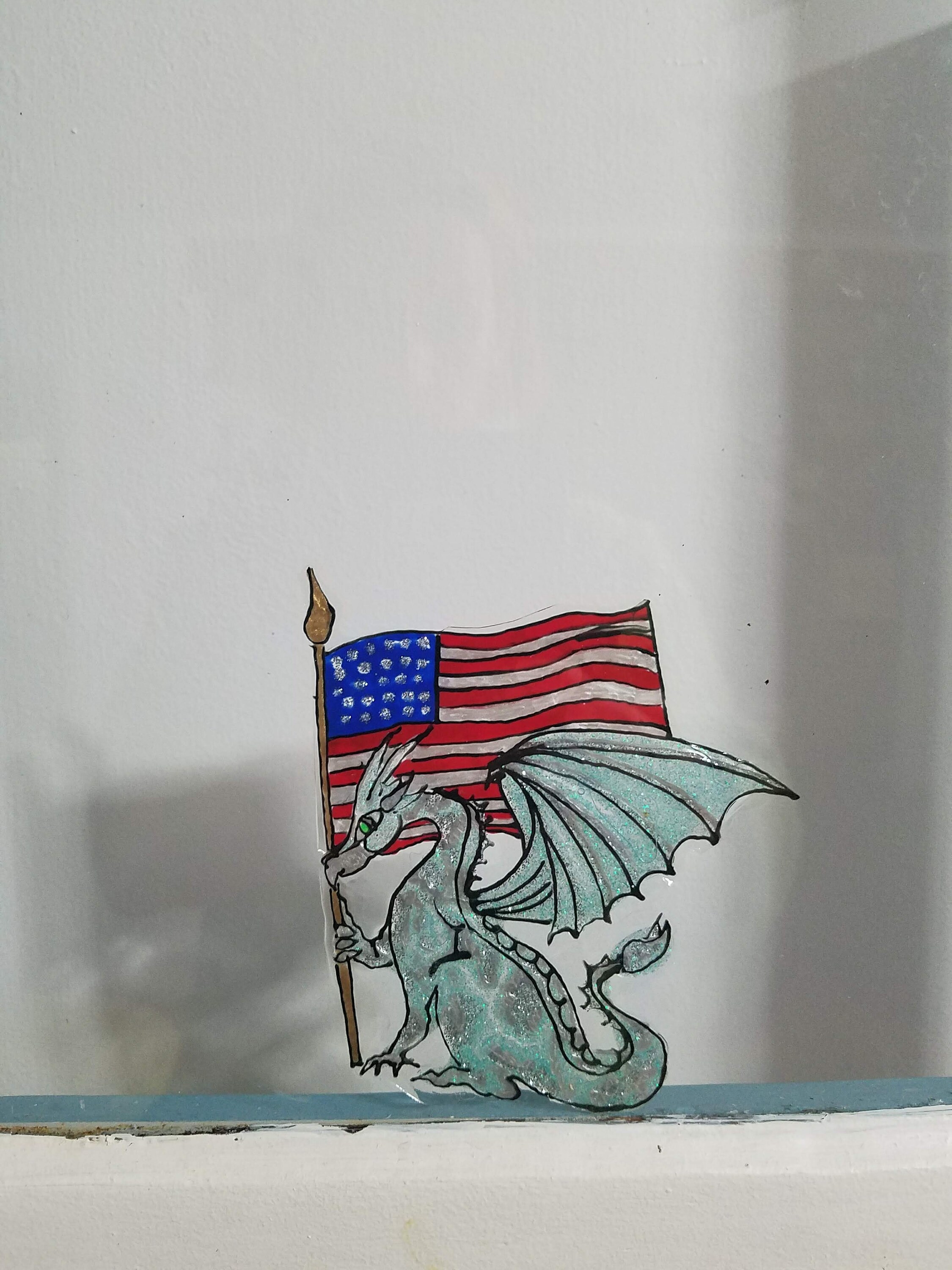 Patriotic Dragon With USA Flag Hand Painted Stained Glass | Etsy
