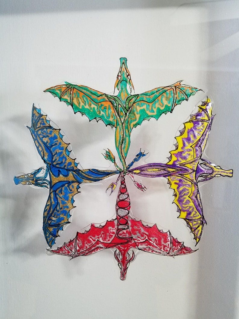 Compass Rose of Dragons Hand Painted Stained Glass Decal/art | Etsy