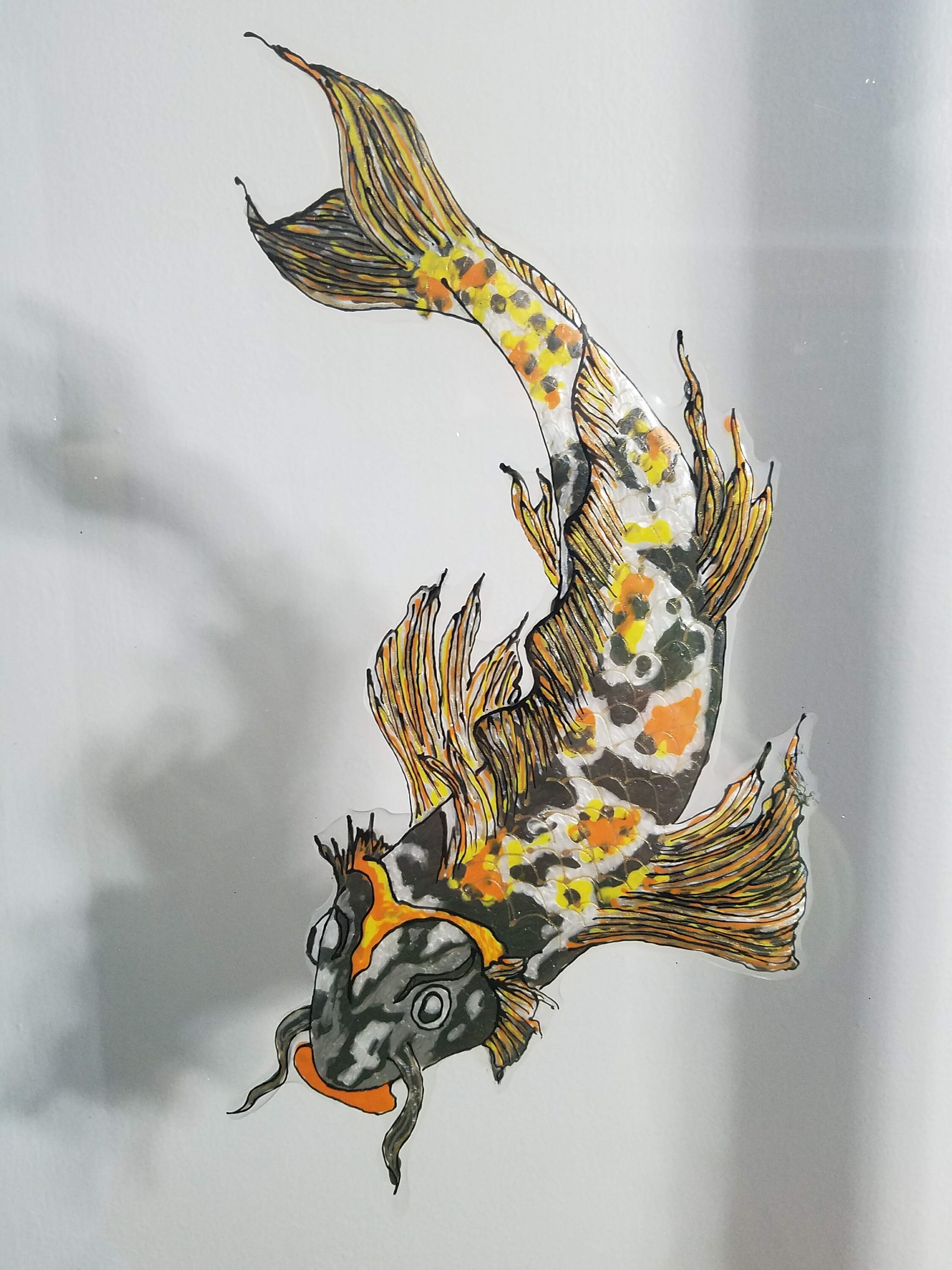 Silver Spotted Koi Fish Hand Painted Stained Glass | Etsy