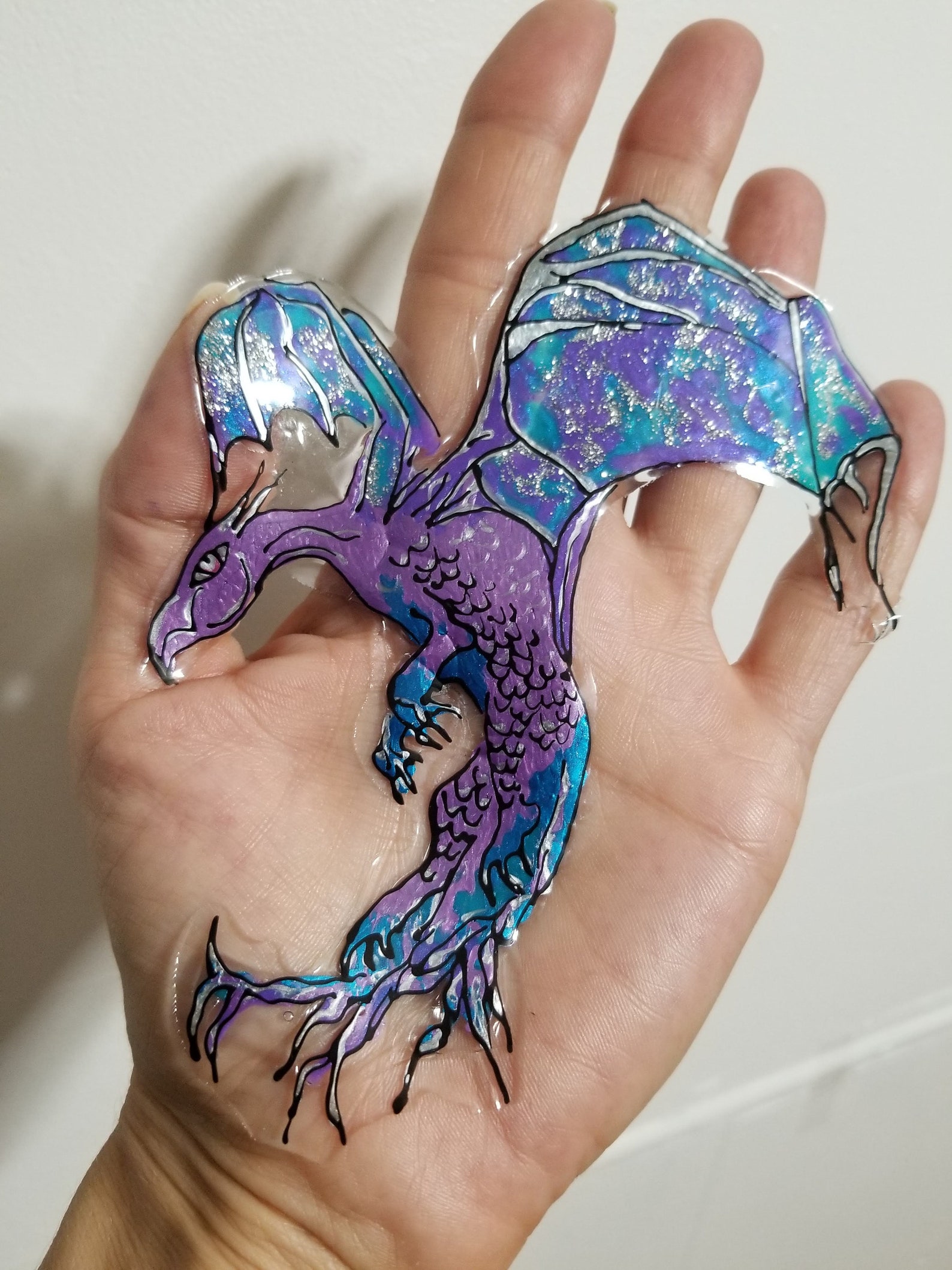 Swooping purple dragon Hand painted stained glass decal/art | Etsy