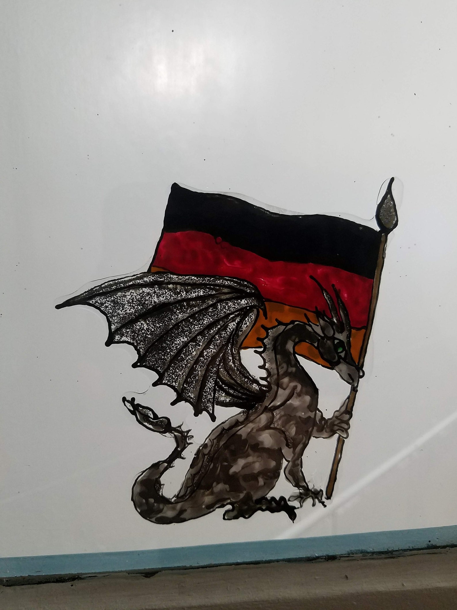 Little Silver Dragon With German Flag Hand Painted Stained | Etsy