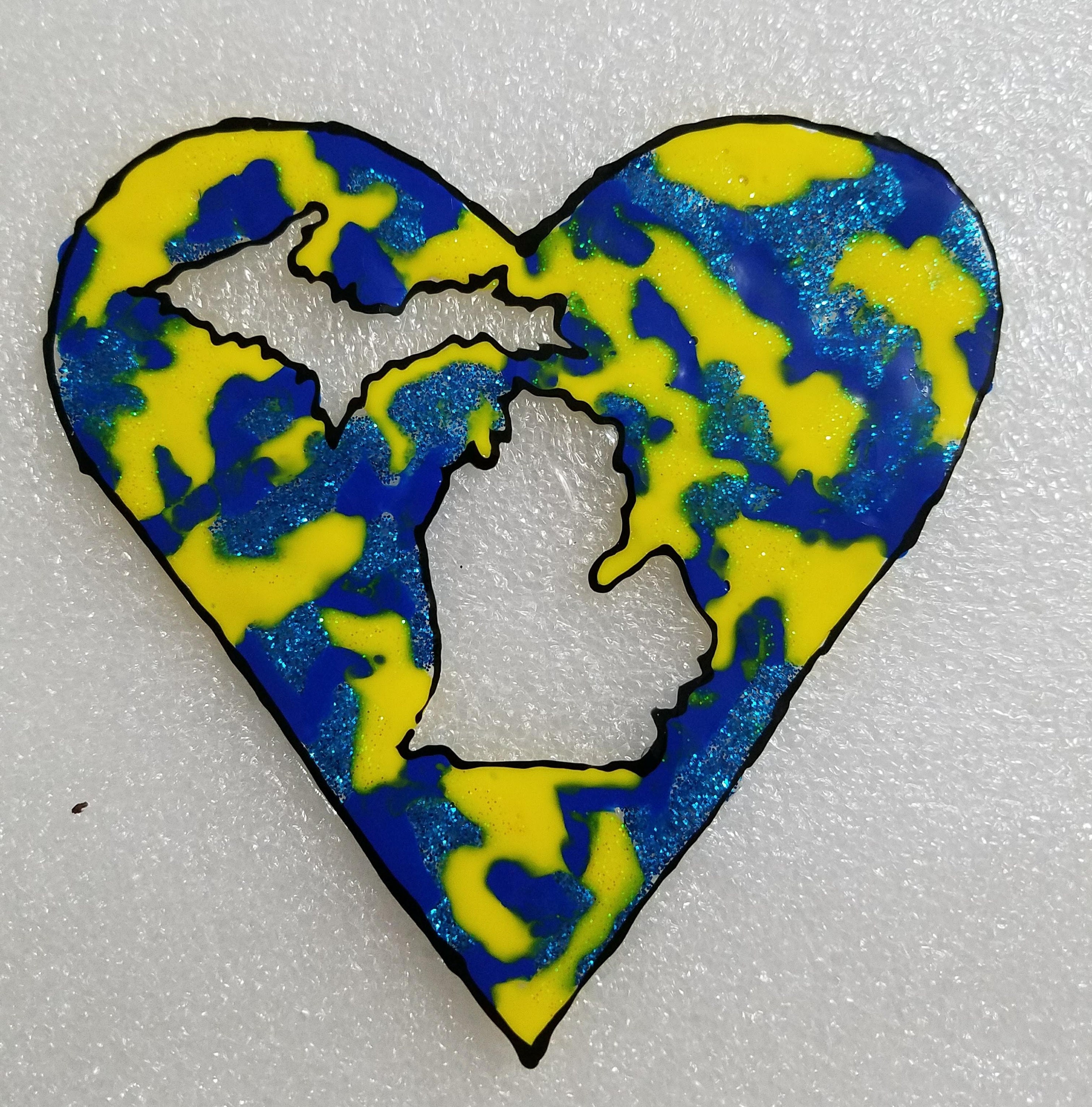 Blue and Gold Michigan Heart Art Cling/window Sticker | Etsy