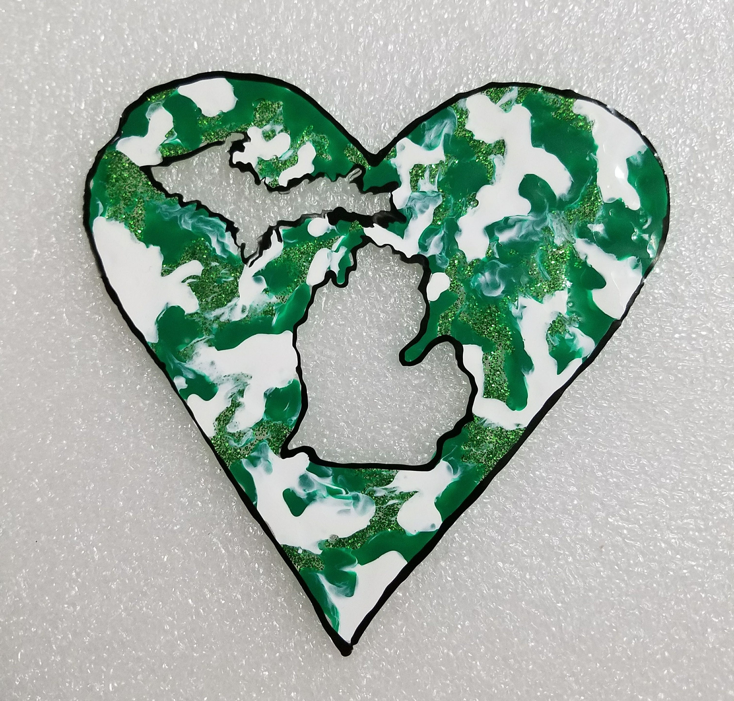 Green and White MSU Heart With Michigan Outline Window Art - Etsy