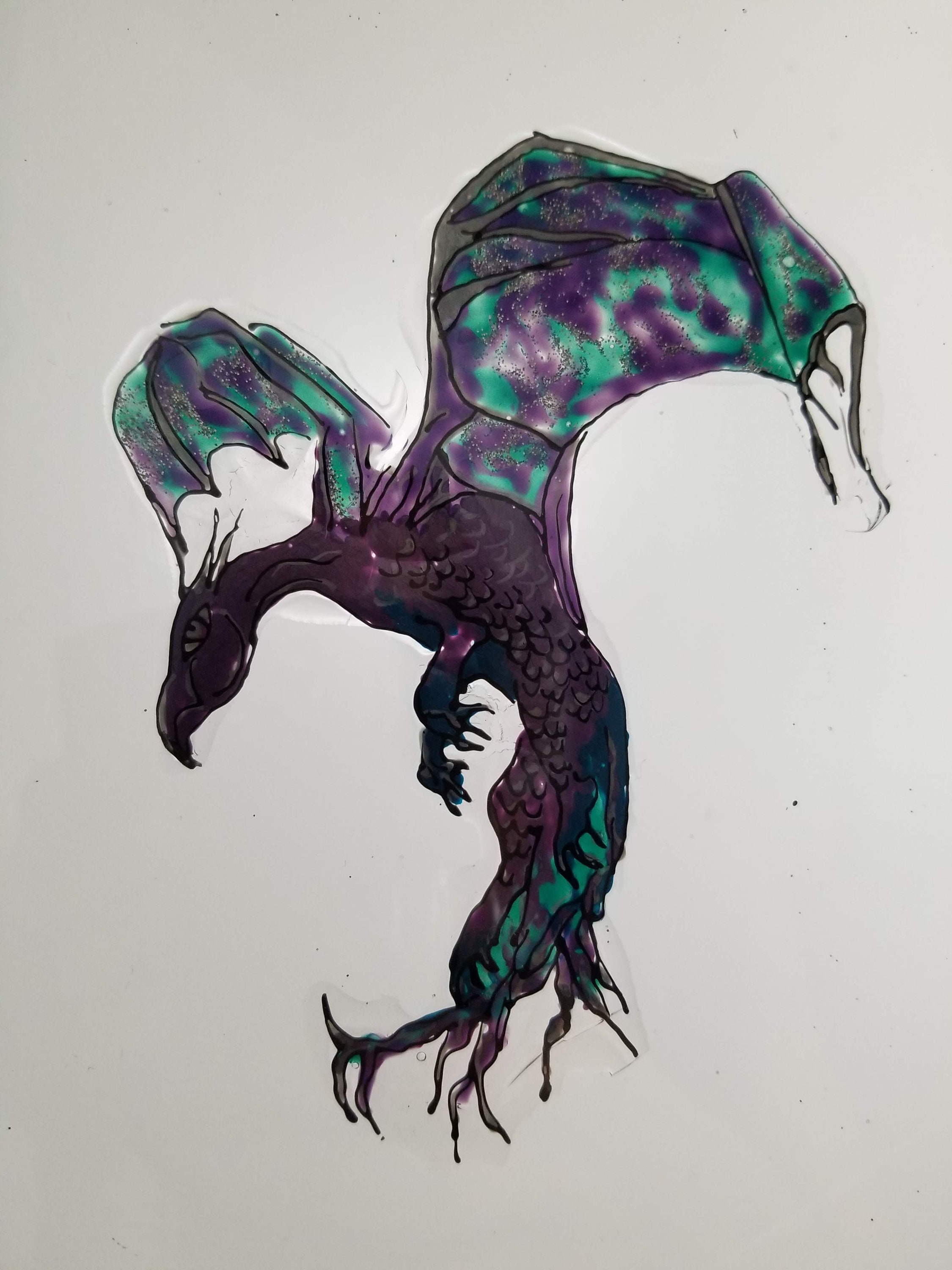 Swooping purple dragon Hand painted stained glass decal/art | Etsy