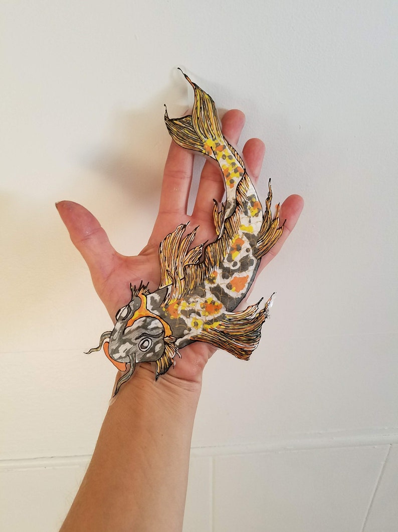 Silver Spotted Koi Fish Hand Painted Stained Glass | Etsy