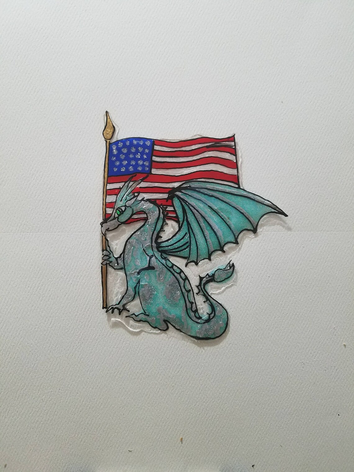 Patriotic Dragon With USA Flag Hand Painted Stained Glass | Etsy