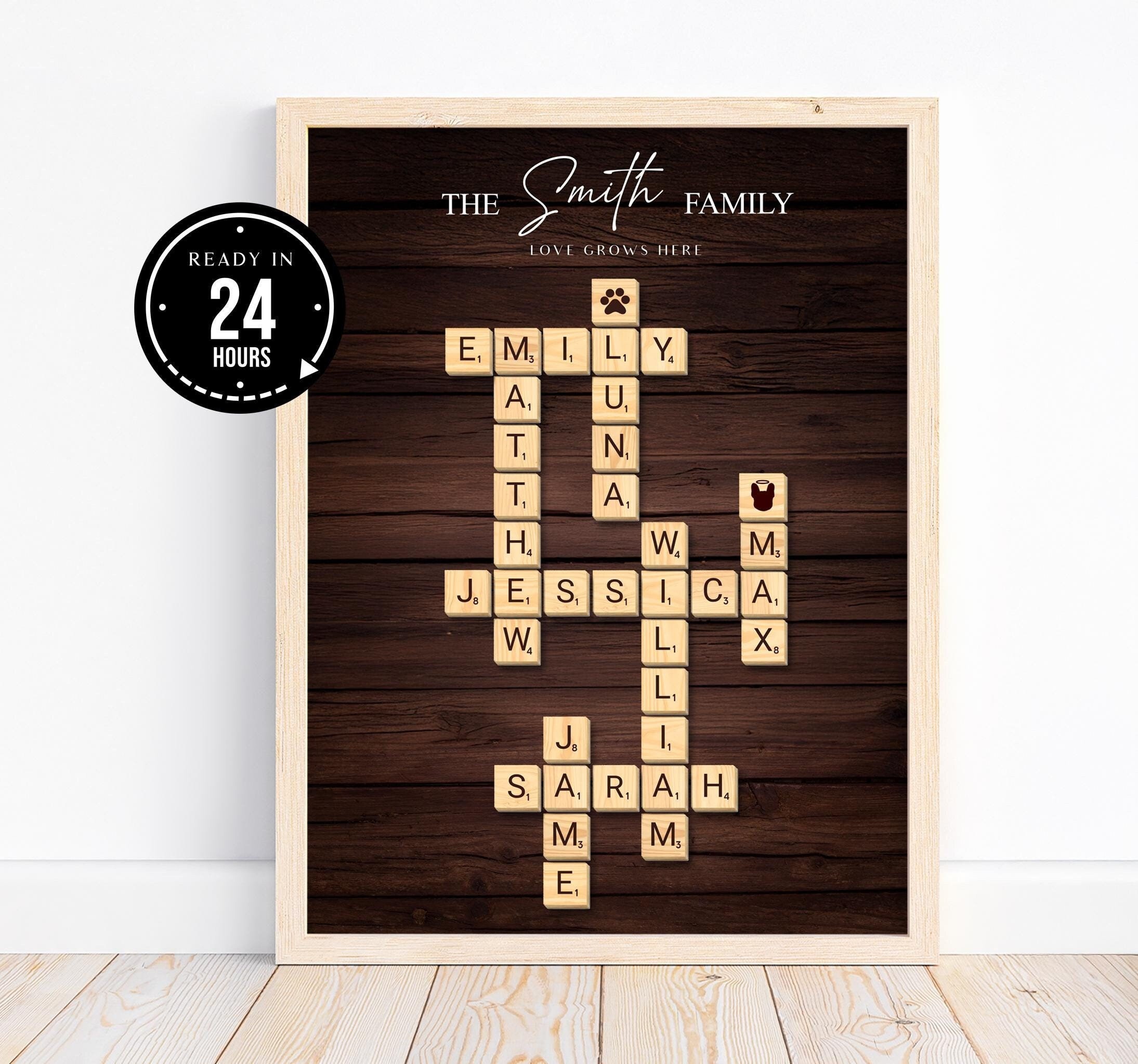 Personalised Scrabble Family Print, Family Names Sign, Gift Ideas ...