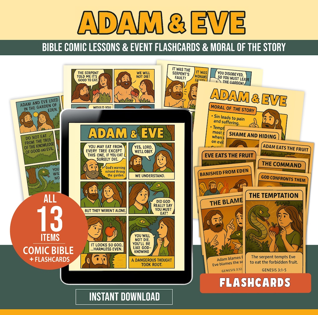 Adam & Eve Bible Story Comic, Moral of the Story Flash Cards, Christian ...
