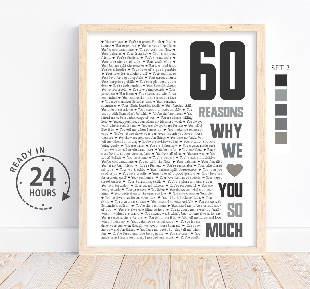 Personalized 60 Reasons Why We Love You so Much, 60th Birthday Gift for ...