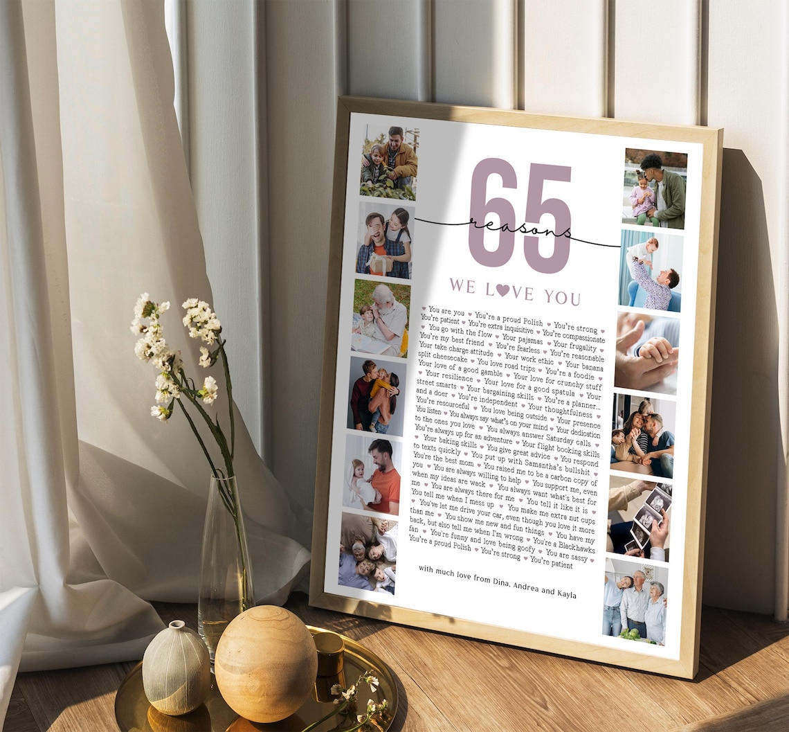 65 Reasons We Love You, Poster Picture Template 65th Birthday Gift for ...
