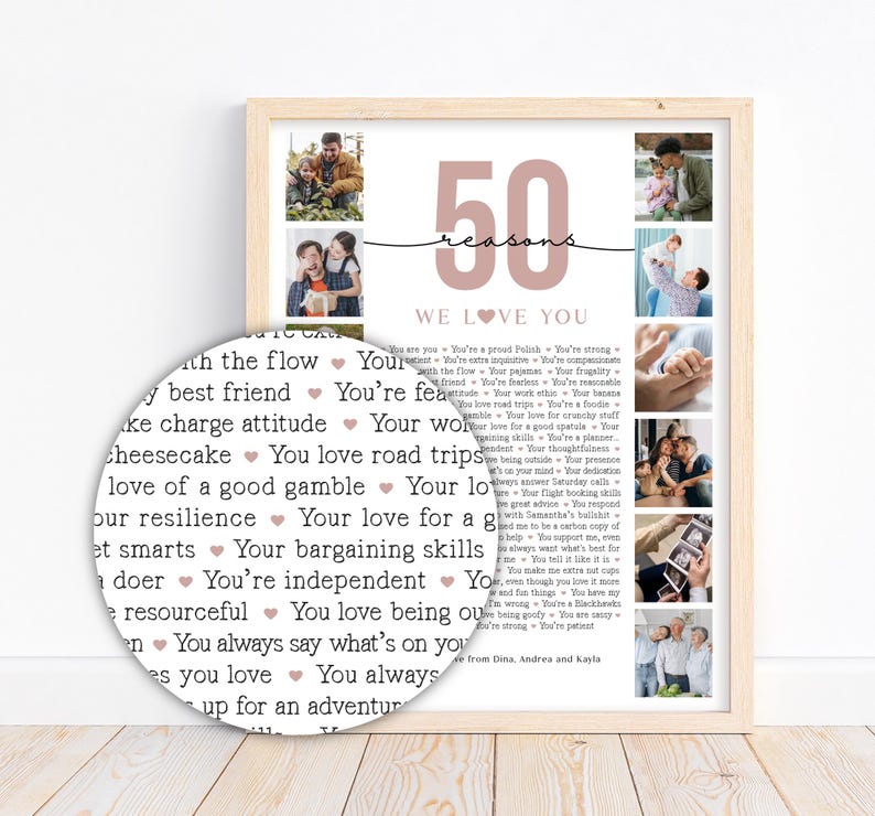 50 Reasons We Love You, Poster Picture Template 50th Birthday Gift for ...